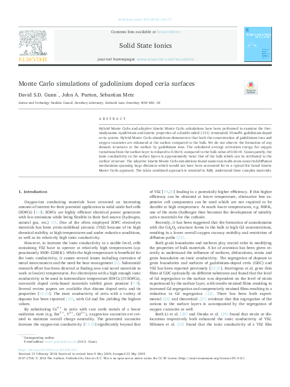 (PDF) Solid State Ionics Monte Carlo simulations of gadolinium doped ...