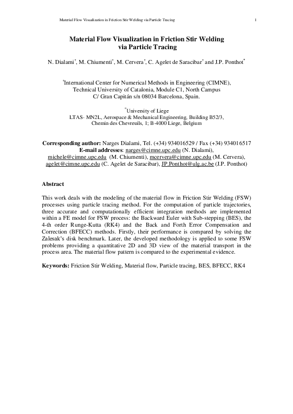 (PDF) Material flow visualization in Friction Stir Welding via particle tracing