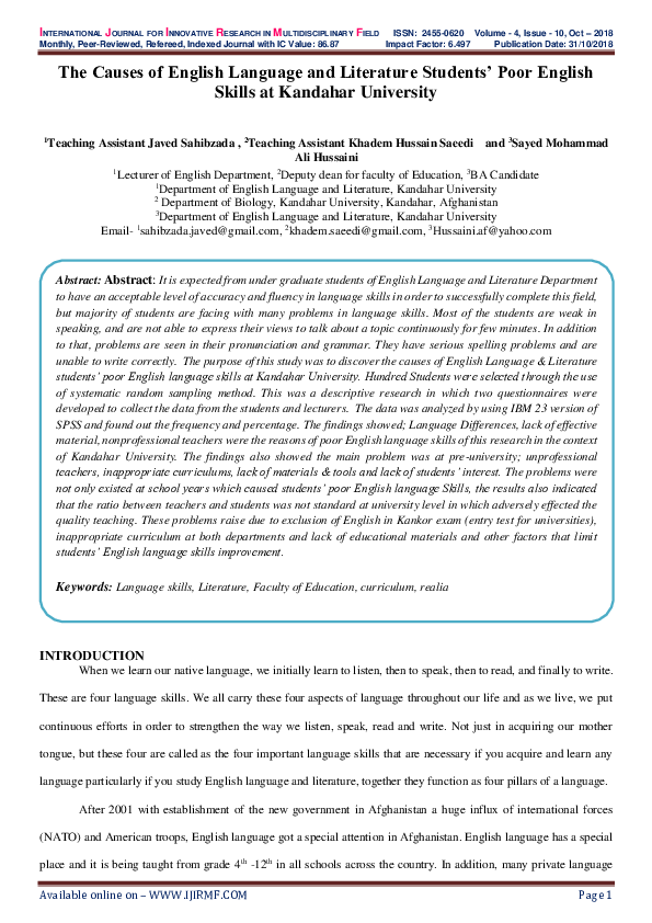 (PDF) The Causes of English Language and Literature Students' Poor ...