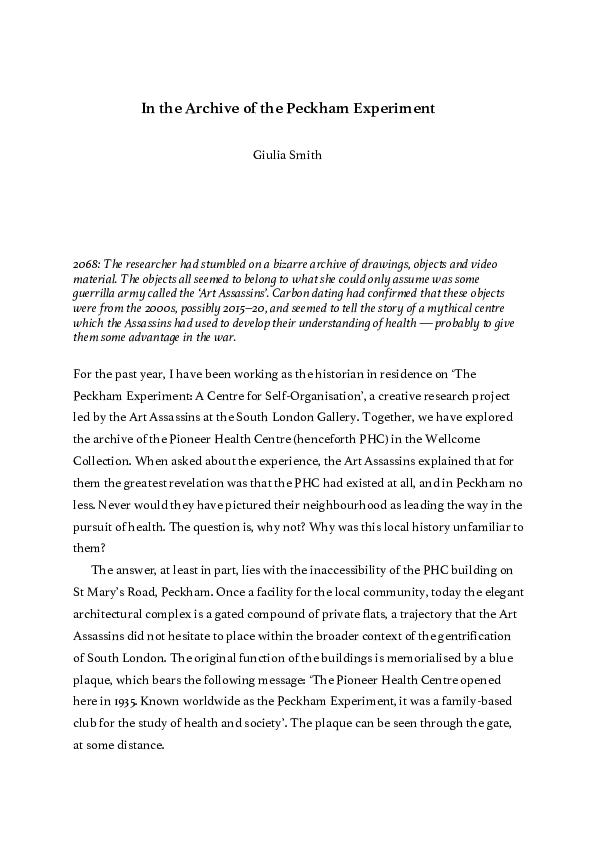 (PDF) In the Archive of the Peckham Experiment