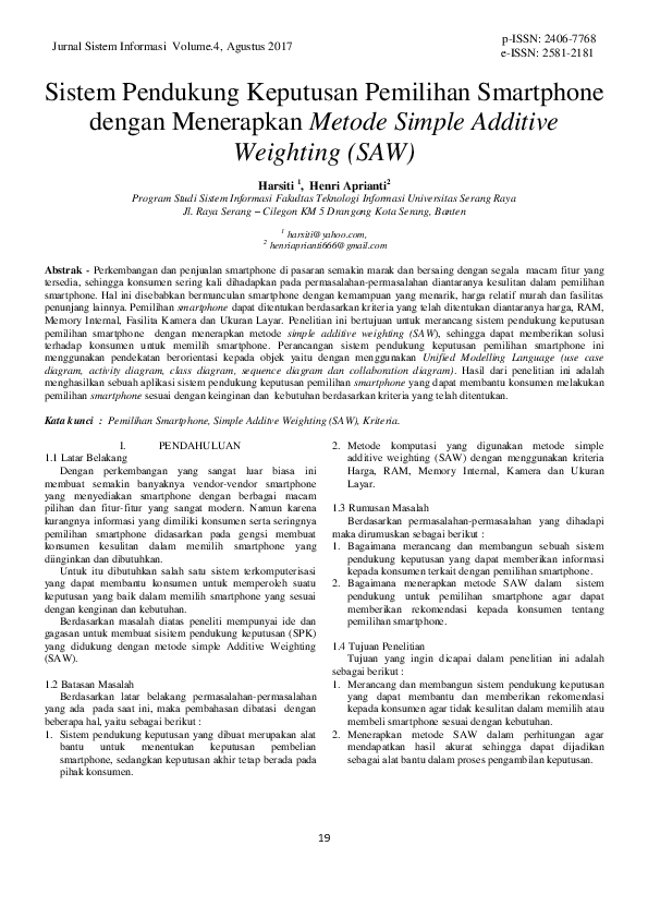 (PDF) Sistem Pendukung Keputusan Pemilihan Smartphone dengan Menerapkan Metode Simple Additive ...