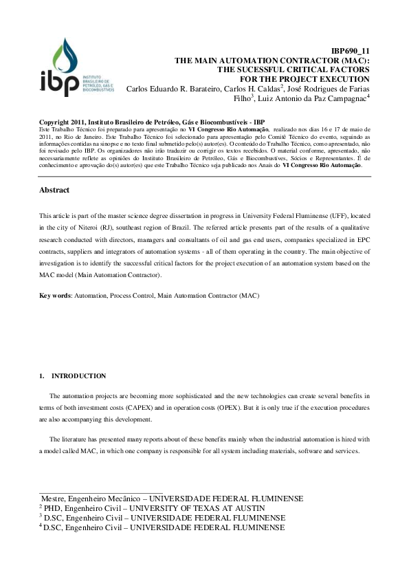(PDF) THE MAIN AUTOMATION CONTRACTOR (MAC): THE SUCESSFUL CRITICAL ...