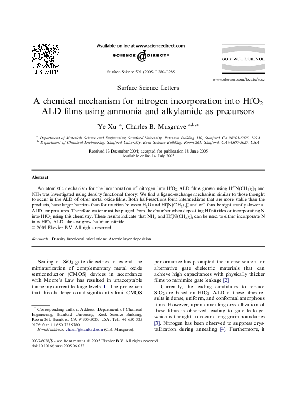 (PDF) A chemical mechanism for nitrogen incorporation into HfO2 ALD ...
