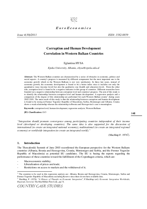 (PDF) Corruption and Human Development Correlation in Western Balkan ...