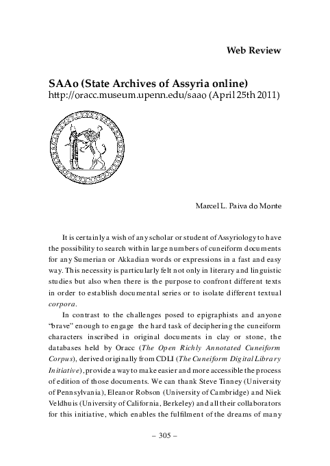 (PDF) Web Review : SAAo (State Archives of Assyria online)