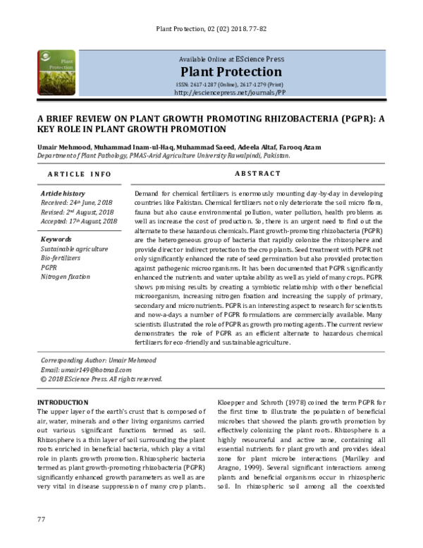 (PDF) A Brief Review on Plant Growth Promoting Rhizobacteria (PGPR): A ...