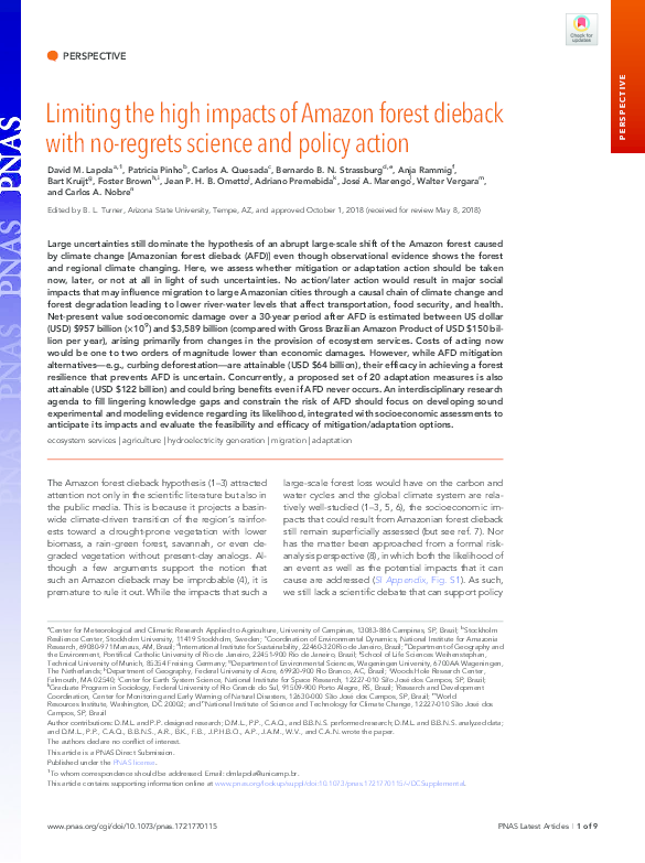(PDF) Limiting the high impacts of Amazon forest dieback with no ...