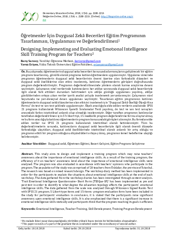 (PDF) Designing, Implementing and Evaluating Emotıonal Intelligence Skill Training Program for ...