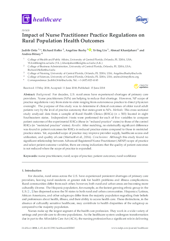 (PDF) Impact of Nurse Practitioner Practice Regulations on Rural ...