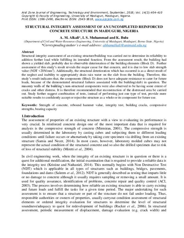 (PDF) STRUCTURAL INTEGRITY ASSESSMENT OF AN UNCOMPLETED REINFORCED ...