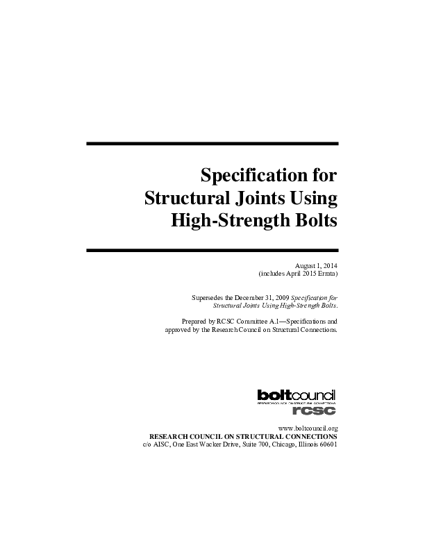 (PDF) Specification for Structural Joints Using High-Strength Bolts ...