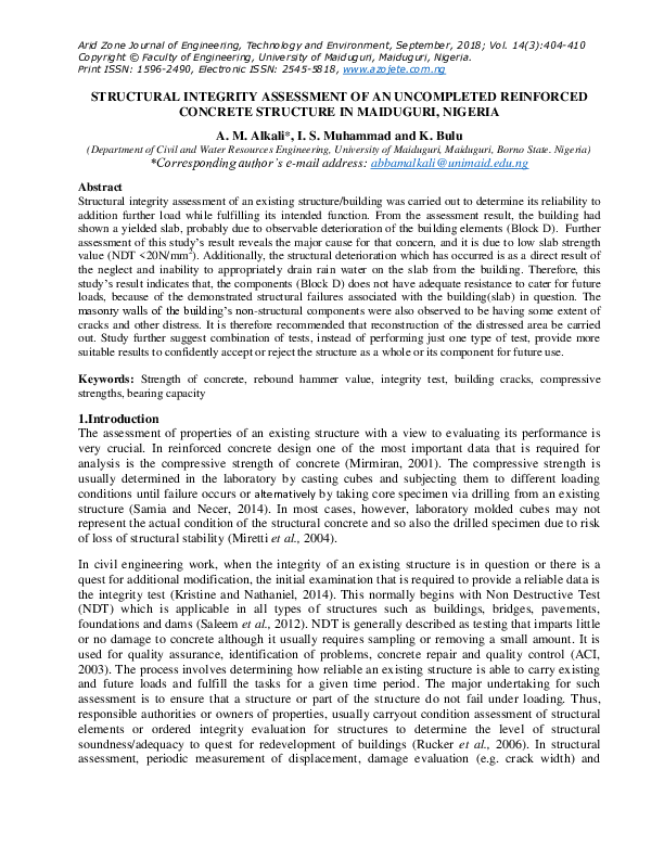 (PDF) Structural Integrity Assessment of an Uncompleted Reinforced ...