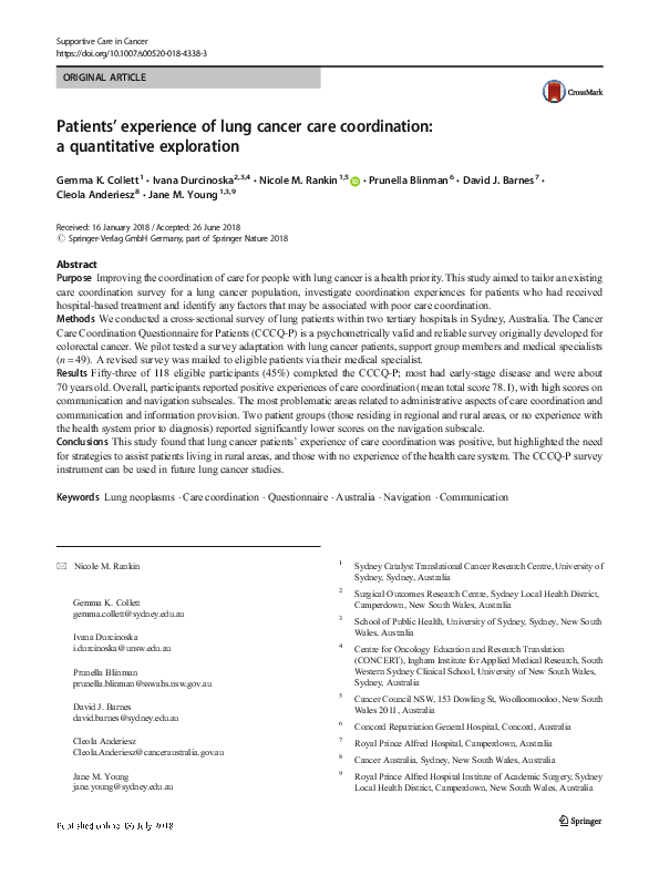 (PDF) Patients' experience of lung cancer care coordination: a ...