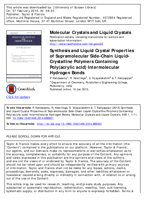 (PDF) Molecular Crystals and Liquid Crystals Synthesis and Liquid ...