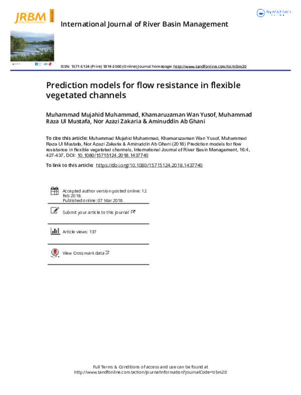 (PDF) Prediction models for flow resistance in flexible vegetated channels
