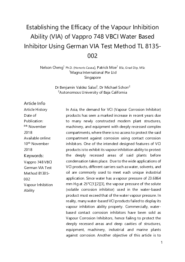 (PDF) Establishing the Efficacy of the Vapour Inhibition Ability (VIA ...