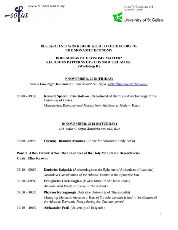 (PDF) Workshop at the Centre for Advanced Study, Sofia: Does Monastic Economy Matter?