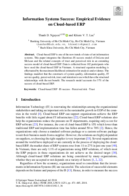 (PDF) Information Systems Success: Empirical Evidence on Cloud-based ERP
