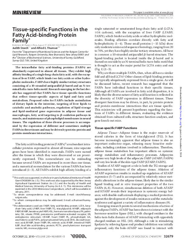 (PDF) Tissue-specific Functions in the Fatty Acid-binding Protein Family