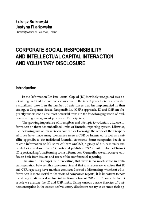 (PDF) Corporate Social Responsibility and Intellectual Capital Interaction and Voluntary ...