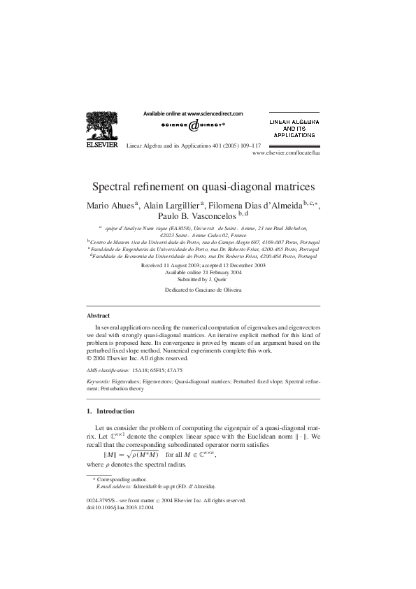 (PDF) Spectral refinement on quasi-diagonal matrices