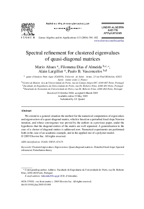 Pdf Spectral Refinement For Clustered Eigenvalues Of Quasi Diagonal Matrices