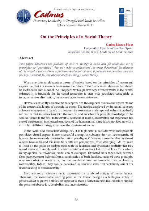 (PDF) On the Principles of a Social Theory