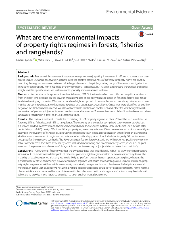(PDF) What are the environmental impacts of property rights regimes in ...