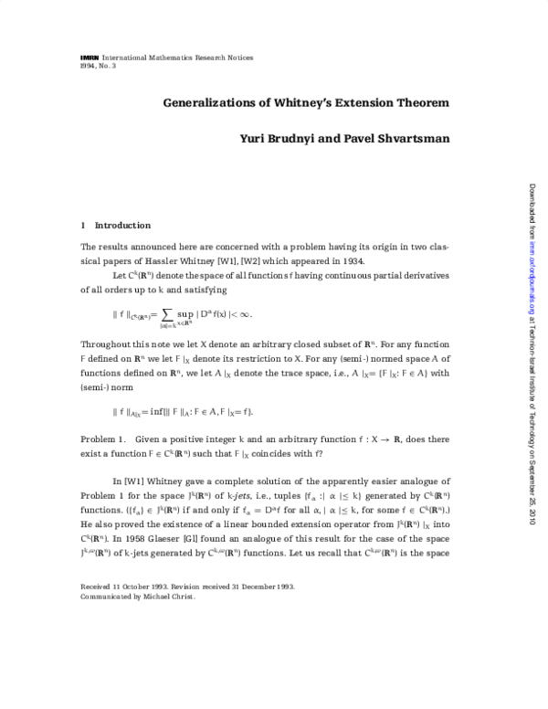 Pdf Generalizations Of Whitneys Extension Theorem