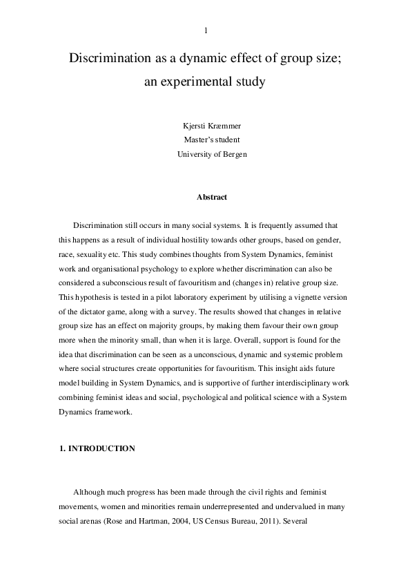 (PDF) Discrimination as a dynamic effect of group size; an experimental ...
