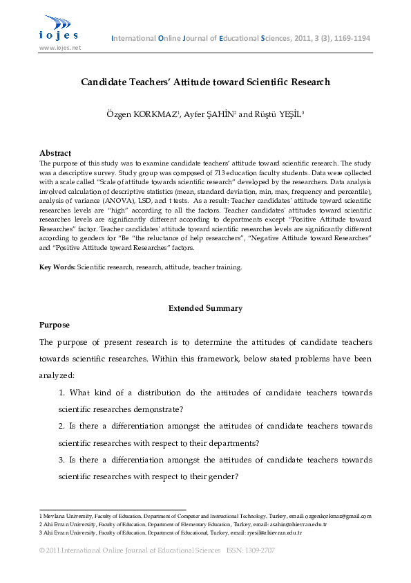 (PDF) Candidate Teachers' Attitude toward Scientific Research