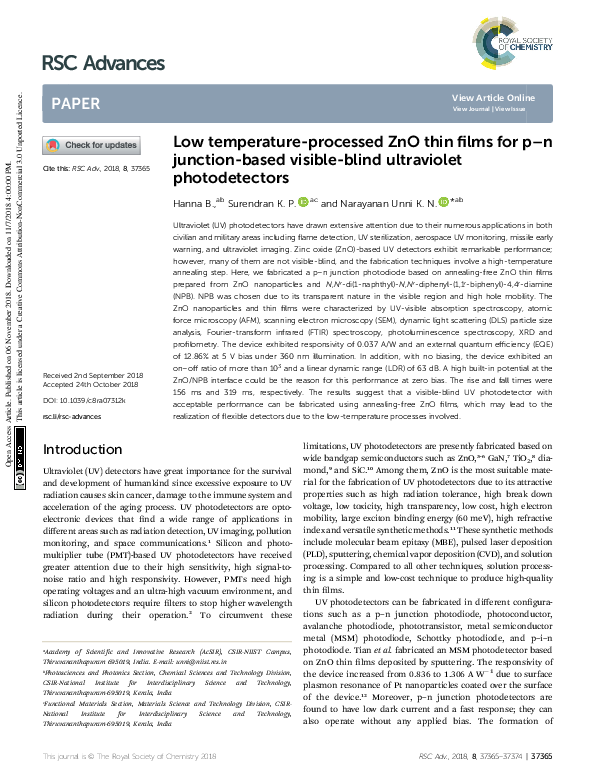 (PDF) Low temperature-processed ZnO thin films for p–n junction-based visible-blind ultraviolet ...