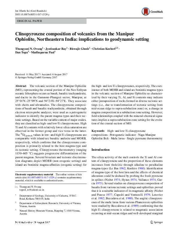(PDF) Clinopyroxene composition of volcanics from the Manipur Ophiolite ...