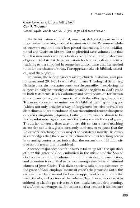 (PDF) Carl Trueman, Grace Alone (Grand Rapids: Zondervan, 2017)