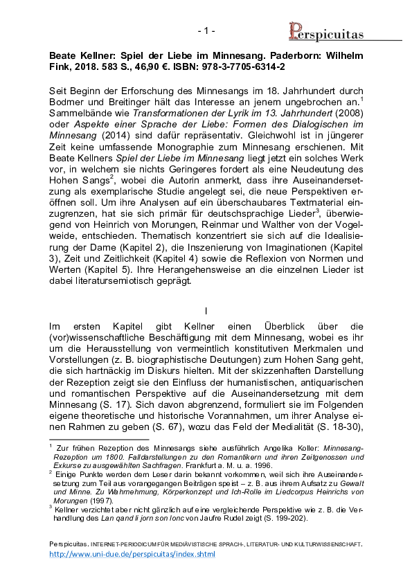 (PDF) Rez. zu: Beate Kellner: Spiel der Liebe im Minnesang. Paderborn ...