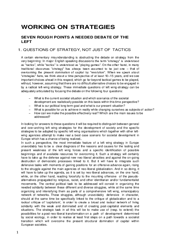 (PDF) WORKING ON STRATEGIES SEVEN - ROUGH POINTS FOR A NEEDED DEBATE OF ...