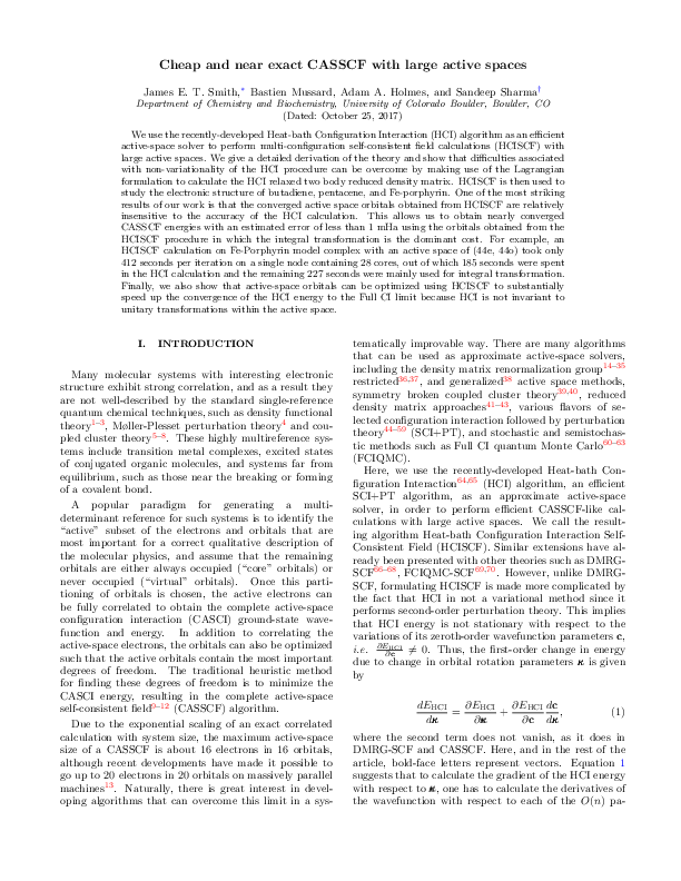 (PDF) Cheap and near exact CASSCF with large active spaces