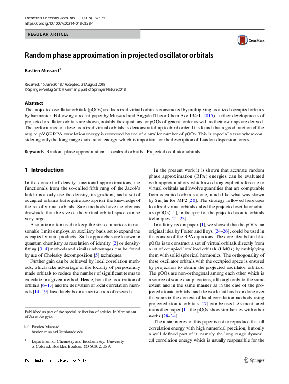 (PDF) Random phase approximation in projected oscillator orbitals