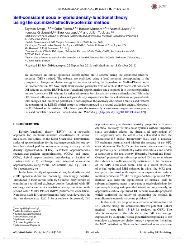(PDF) Self-consistent double-hybrid density-functional theory using the optimized-effective ...