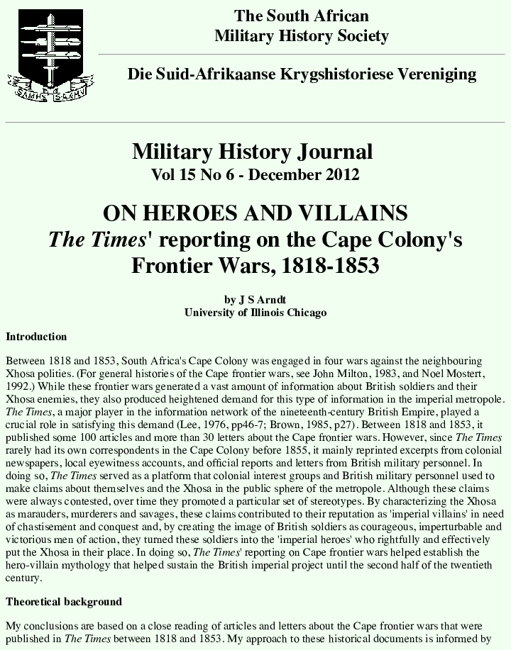 (PDF) "ON HEROES AND VILLAINS The Times' reporting on the Cape Colony's ...