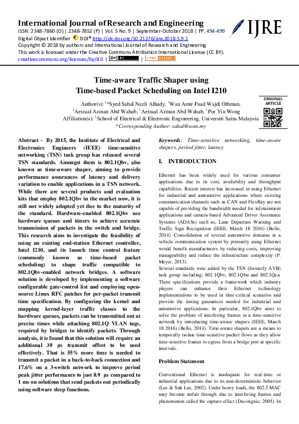 Pdf Time Aware Traffic Shaper Using Time Based Packet Scheduling On Intel I210