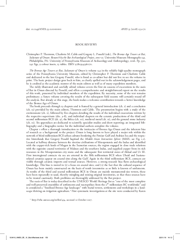 (PDF) Ancient Near Eastern Studies 55, 2018: 153-172: Review of ...