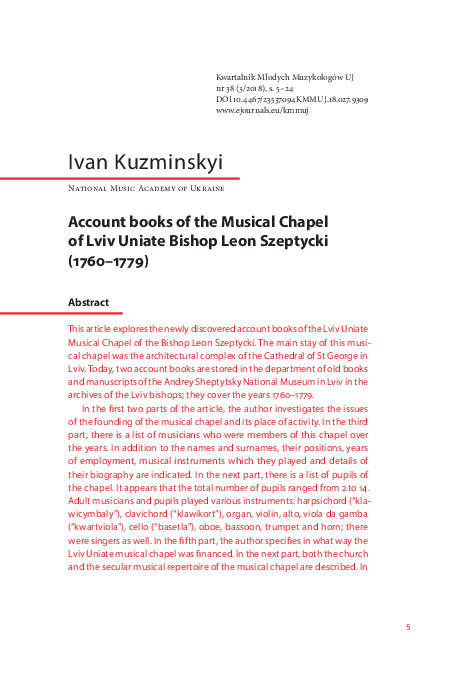 (PDF) Account books of the Musical Chapel of Lviv Uniate Bishop Leon ...