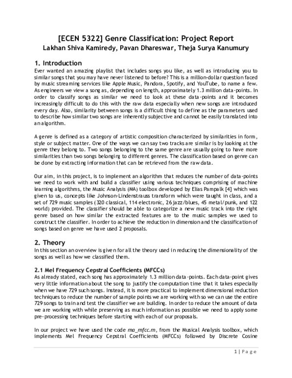 (PDF) Music Genre Classification: Project Report