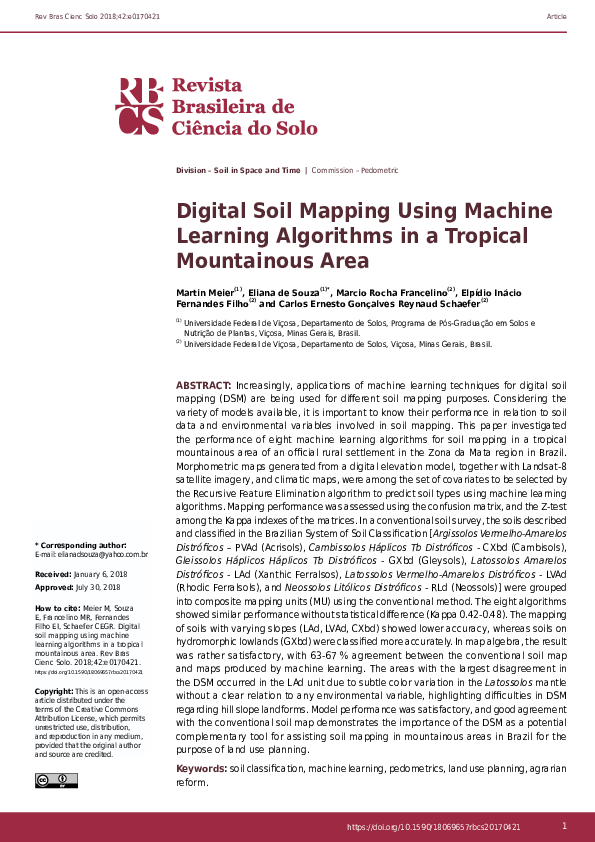 (PDF) Digital Soil Mapping Using Machine Learning Algorithms in a ...