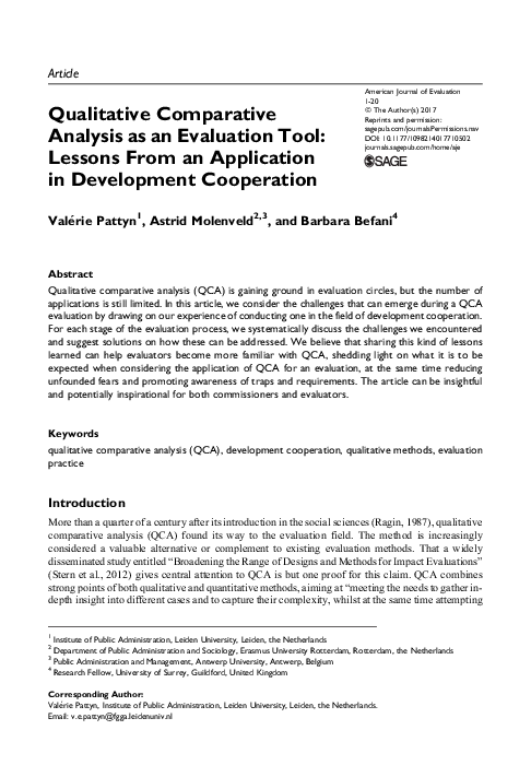 (PDF) Qualitative Comparative Analysis as an Evaluation Tool: Lessons ...