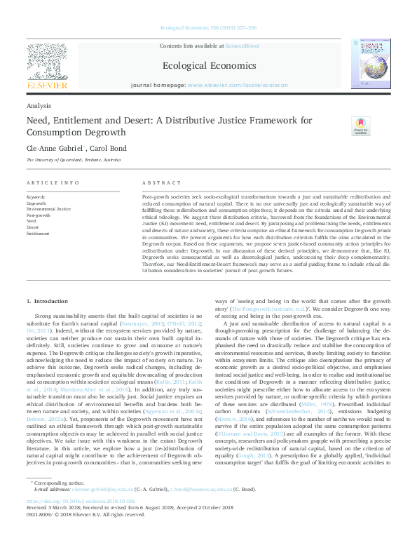 (PDF) Analysis Need, Entitlement and Desert: A Distributive Justice Framework for Consumption ...
