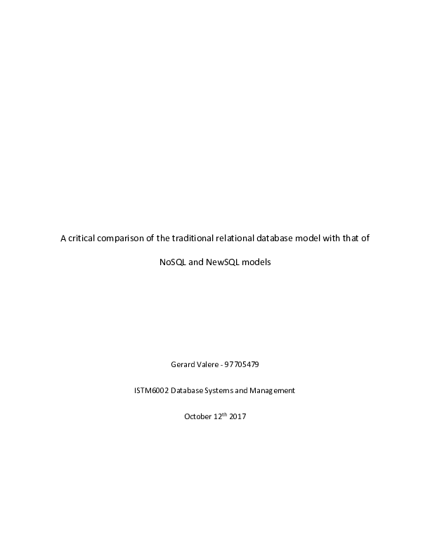 Pdf A Critical Comparison Of The Traditional Relational Database Model With That Of Nosql And