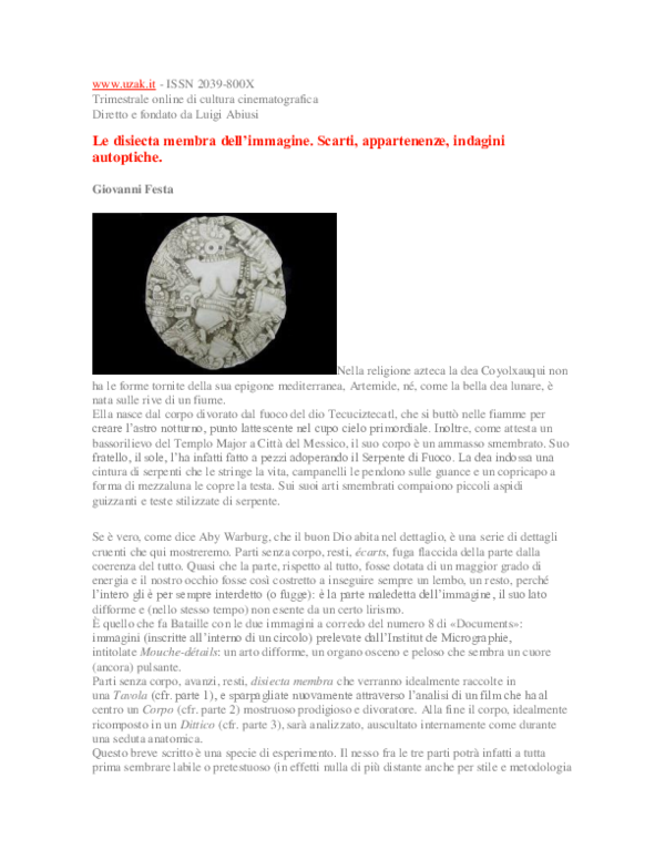 (PDF) Le disiecta membra dell'immagine: Spielberg, Brakhage, Warburg ...