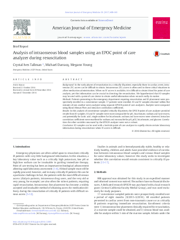 (PDF) Analysis of intraosseous blood samples using an EPOC point of ...